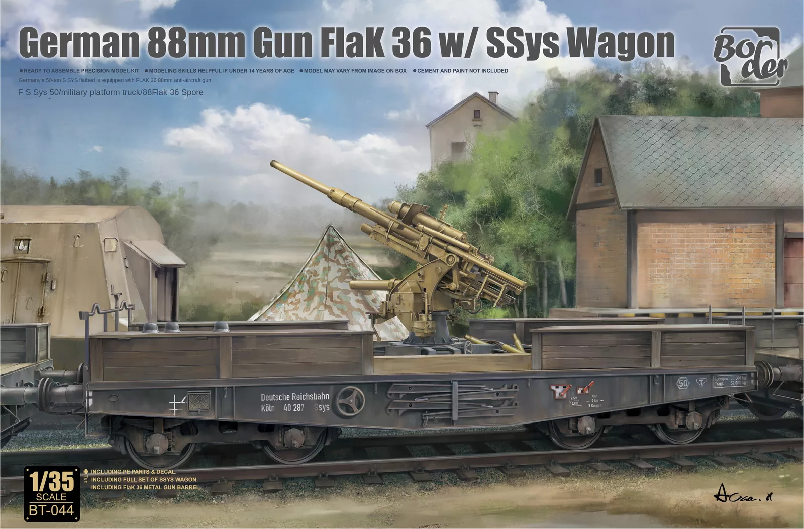 Border 1:35 Duitse 88mm Gun Flak 36 met Ssys Wagon - Modelbouwset