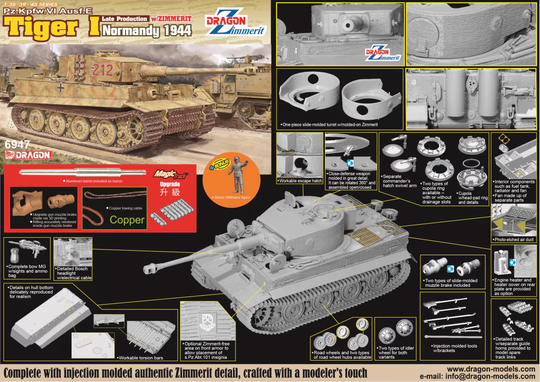 Dragon 6947 Pz.Kpfw.VI Tiger I Late Tank - Normandy 1944 - Model Kit