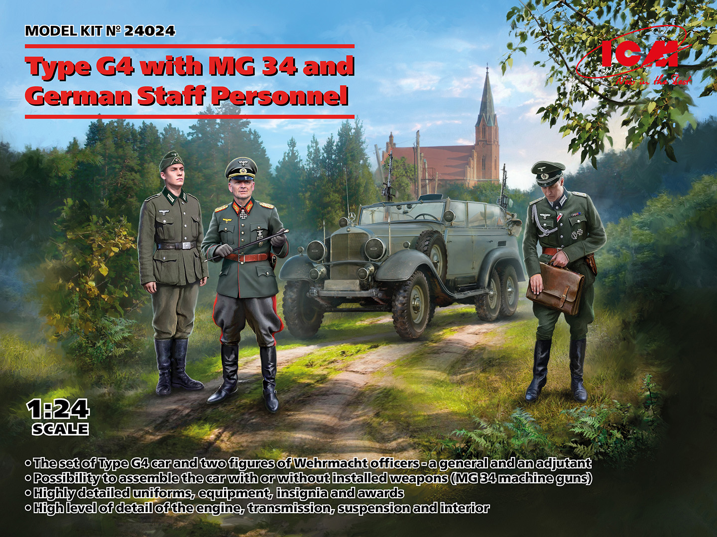 1:35 ICM 24024 Mercedes-Benz Type G4 - with MG 34 and German Staff ...