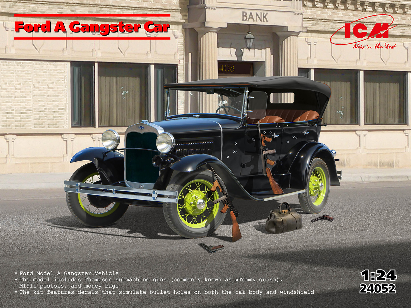 ICM 1:24 Ford Model A Gangster Car - 1930’s Klassieke Auto