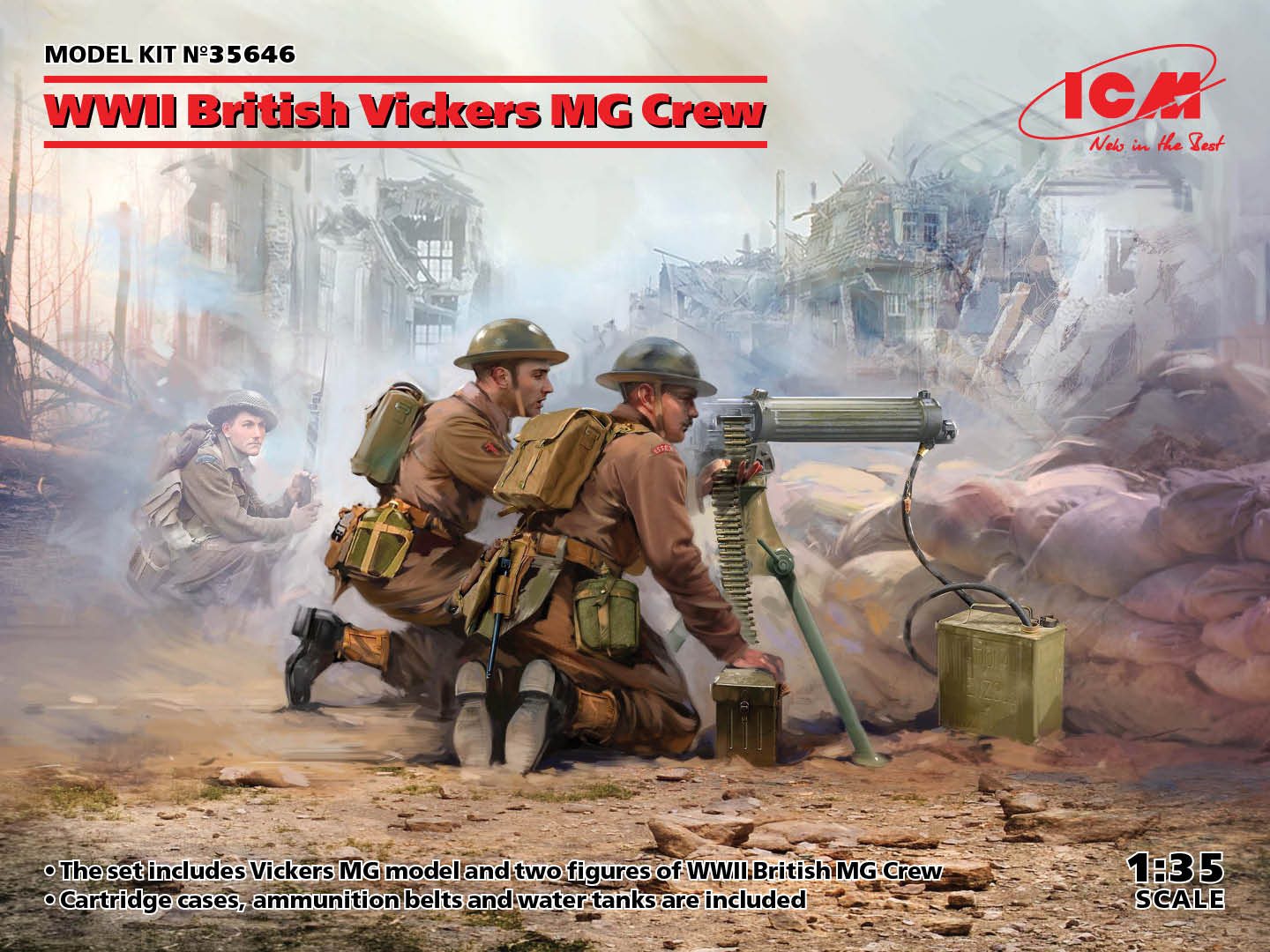 1:35 ICM 35646 WWII British Vickers MG Crew (Vickers MG & 2 figures)