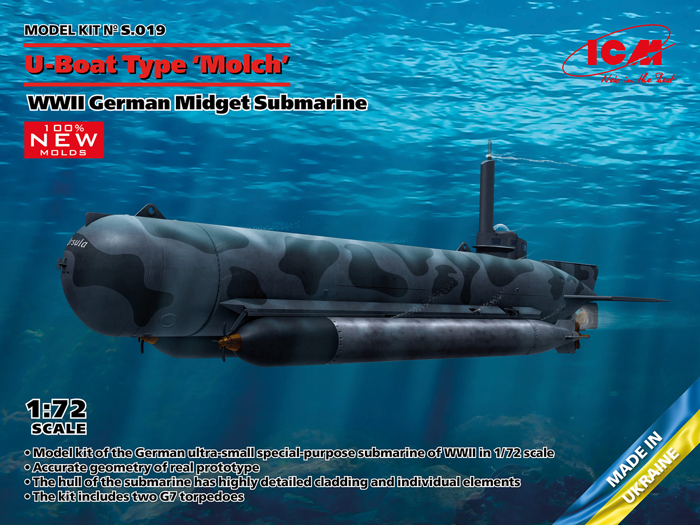 1:72 ICM S019 U-Boat Type - Molch - WWII Germen Midget Submarine