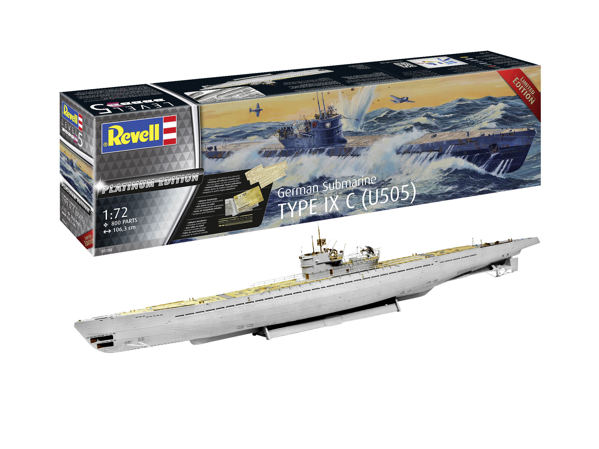 Revell 1:72 Duitse Submarine Type IX C (U505) - Platinum Edition Model