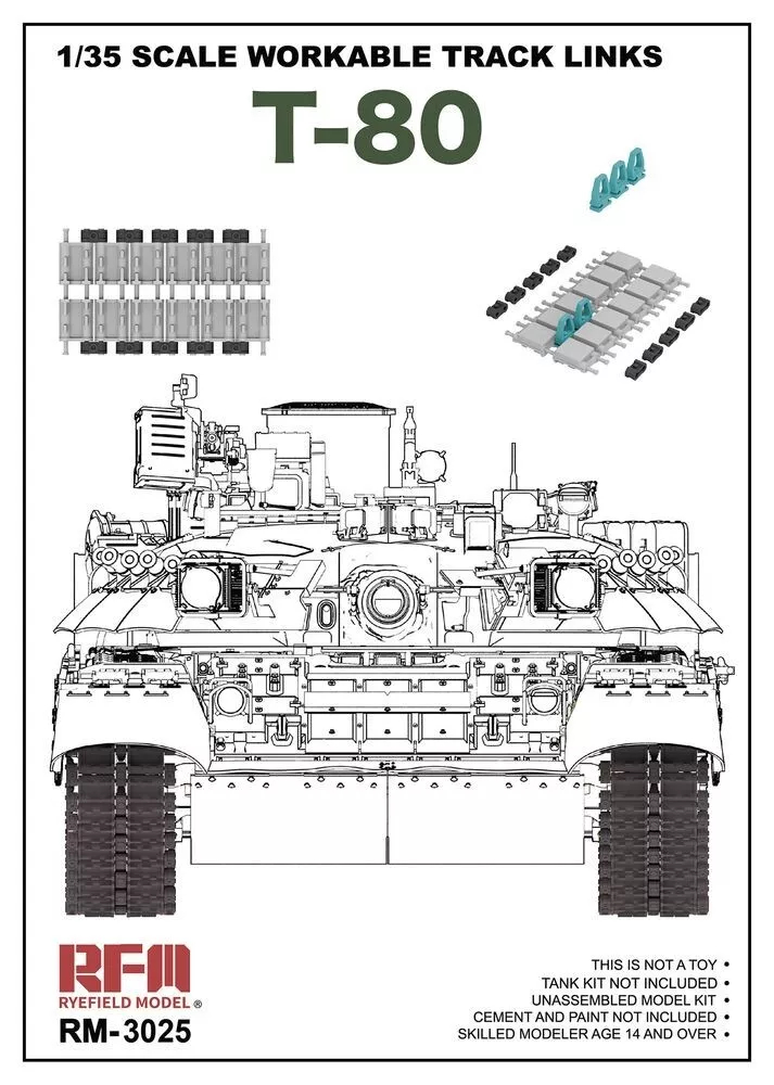 1:35 Rye Field T-80 with Working Tracklinks - Tank Model Kit