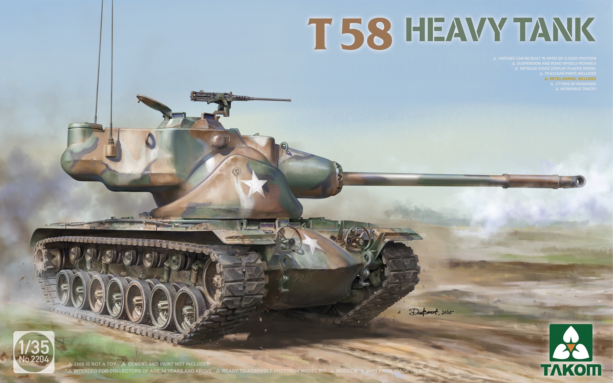 Takom 1:35 T58 Prototype - Amerikaanse Tank met 155mm Kanon
