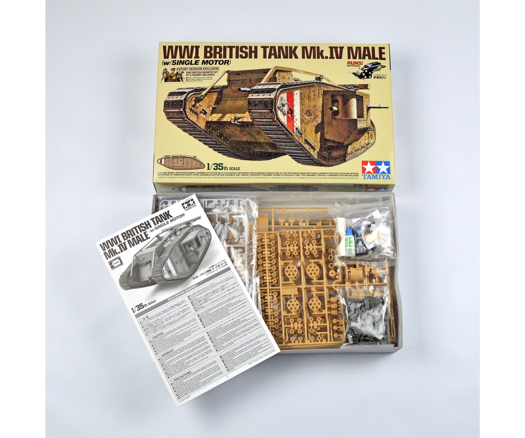 1:35 Tamiya 30057 WWI British Tank Mk. IV Male (mot.) with 5 Figures