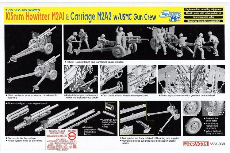 1:35 Dragon 6531 105mm Howitzer M2A1 & Carriage M2A2 met USMC - Modelbouw