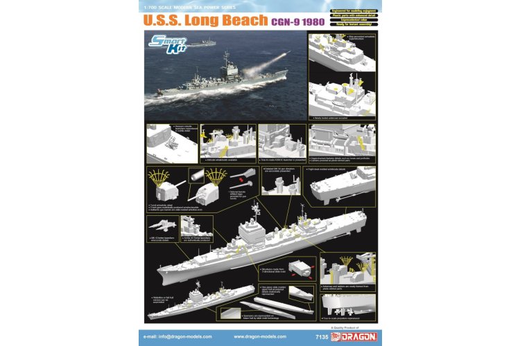 Dragon 7135 U.S.S. Long Beach CGN 9 - Gedetailleerd Slagschip