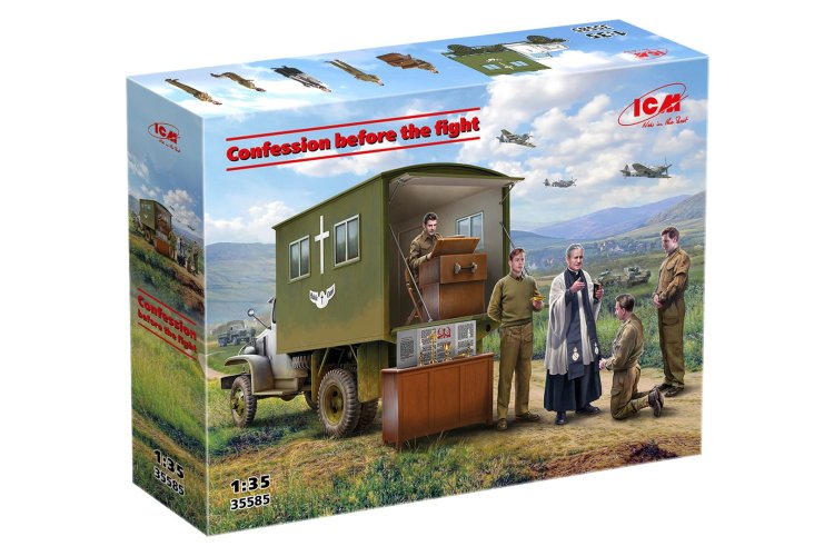 ICM 1:35 Mobiele Kapel Vrachtwagen met Kapelaan + Soldaten