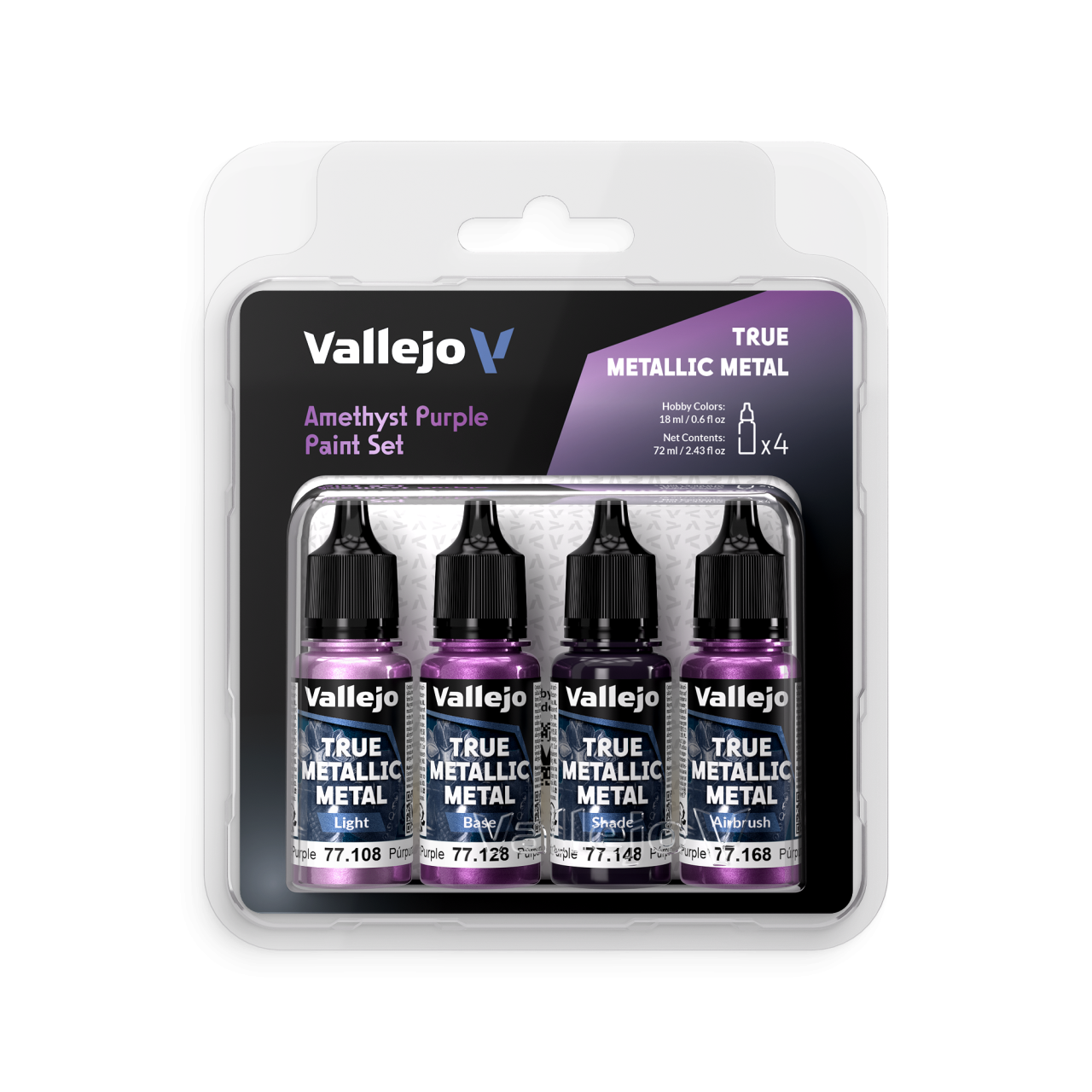 Vallejo 77255 True Metallic Metal Amethyst Purple Color Set Acrylic 4x18ml